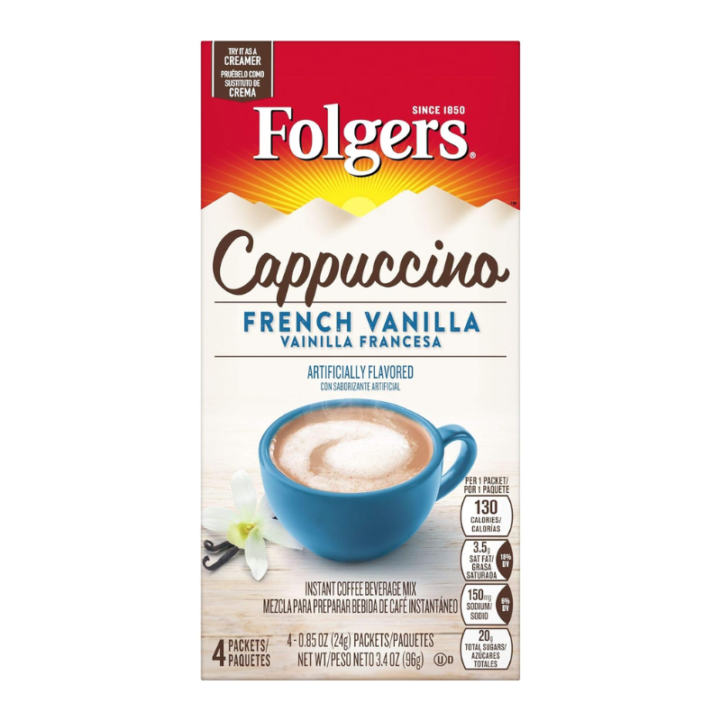 Folgers Cappuccino French Vanilla Instant Coffee Beverage Mix, 4 Single ...